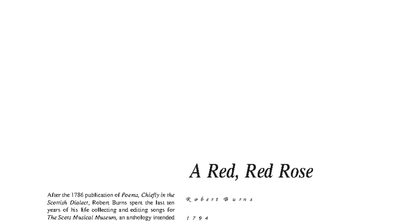 A Red, Red Rose Analysis - EWGFWREG - Studocu