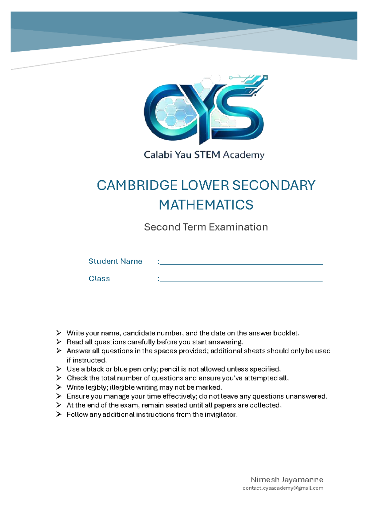 CAMBRIDGE LOWER SECONDARY MATHEMATICS Term 2 Exam Guide - Studocu