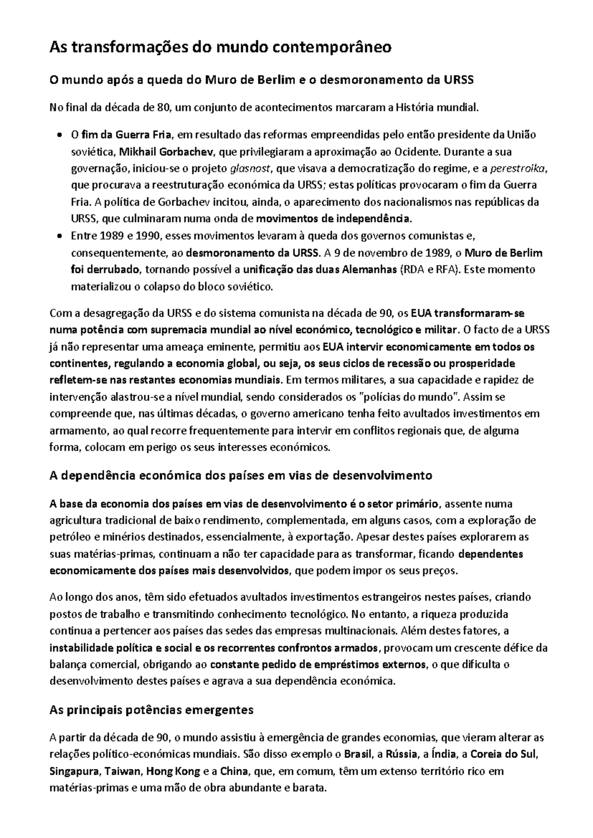 Transformações do Mundo Contemporâneo: Análise Pós-Guerra Fria (P182 ...