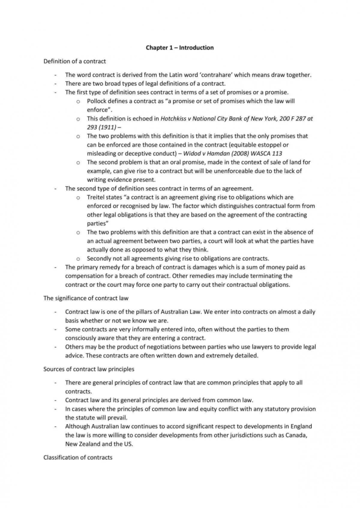 Contract Law Notes: Chapter 1 - Introduction to Contract Definitions ...