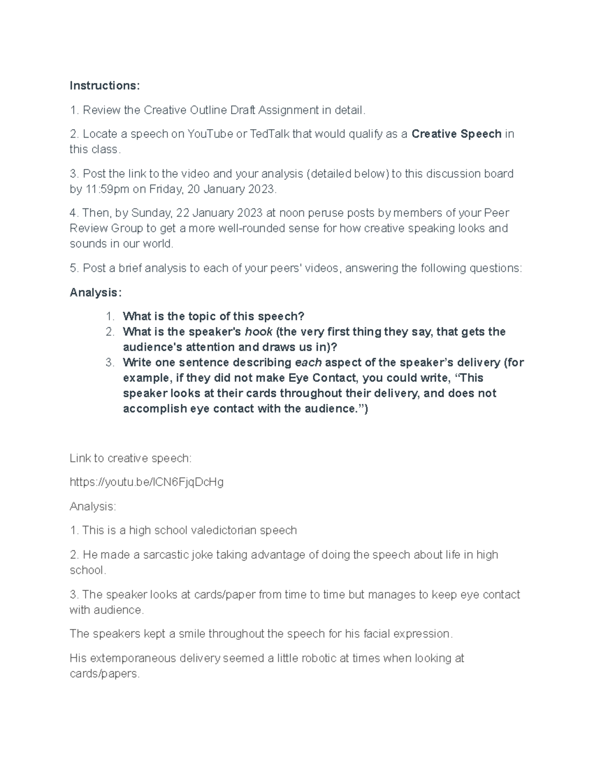 Week 2 Activity: Creative Speech Analysis Assignment - Studocu