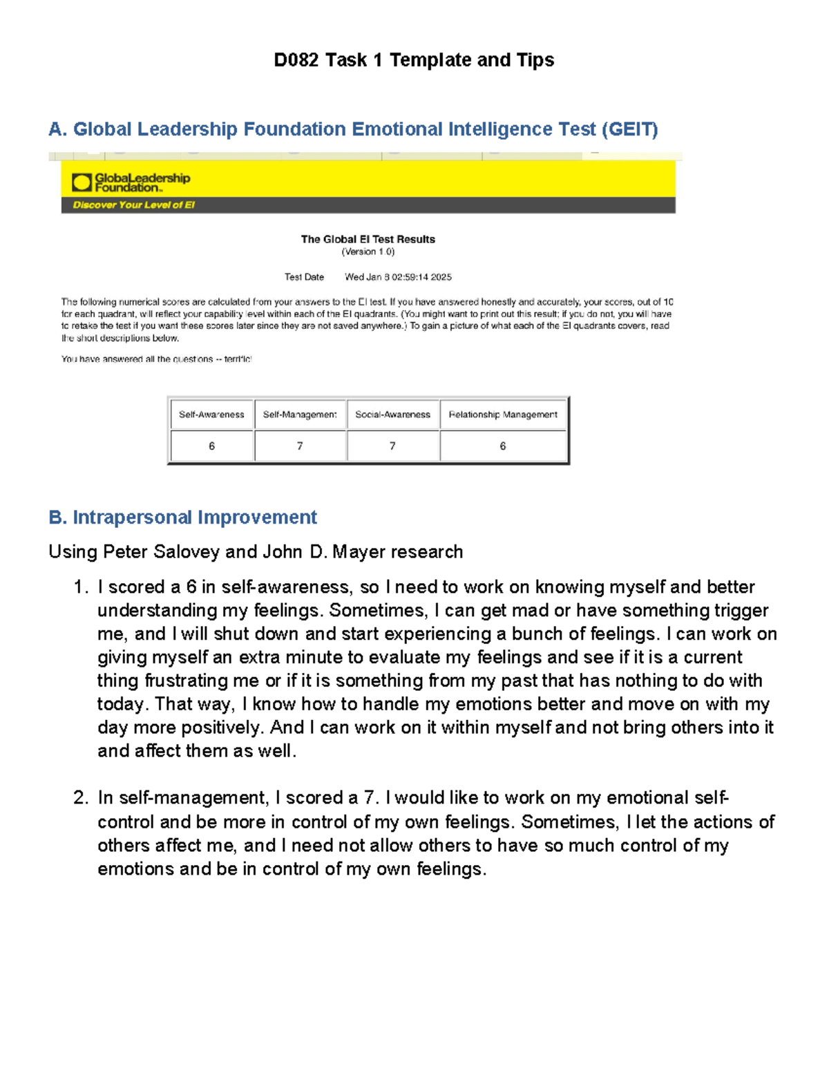 D082 Task 1 - Task 1 for class D072 - D082 Task 1 Template and Tips A. Global Leadership ...