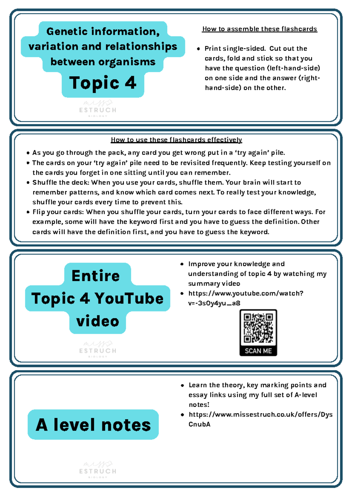 Genetic Info & Variation: Flashcards for Topic 4 Study Guide - Studocu