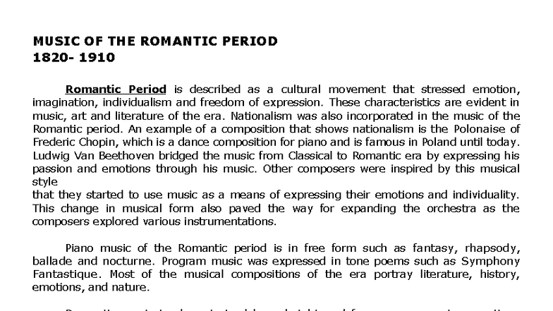 Mapeh 9 - Music of the Romantic Period: Key Elements and Composers ...