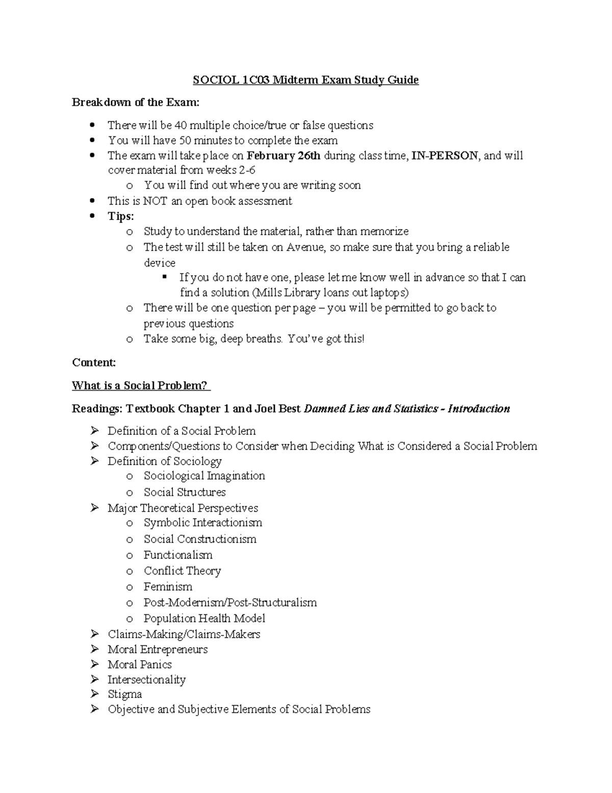 SOCIOL 1C03 Midterm Exam Study Guide: Key Concepts & Tips - Studocu