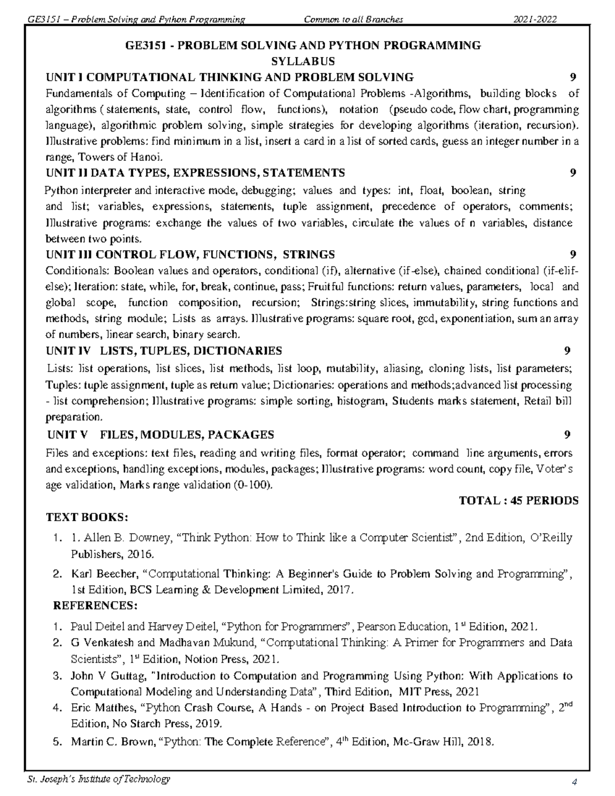 Python Programming Problem Solving - GE 3151 Question Bank - Studocu