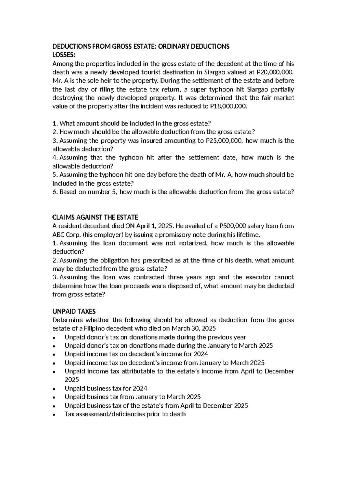 DEDUCTIONS FROM GROSS ESTATE: ANALYSIS OF ALLOWABLE DEDUCTIONS - Studocu
