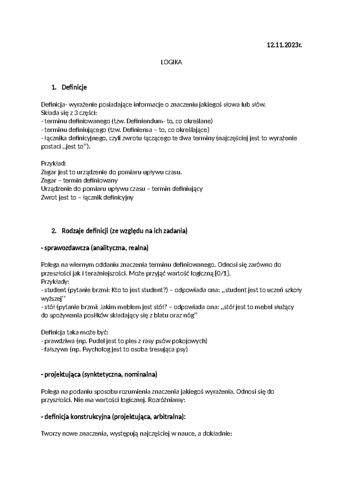Definicje i Rodzaje Definicji w Logice - LOG102 - Studocu