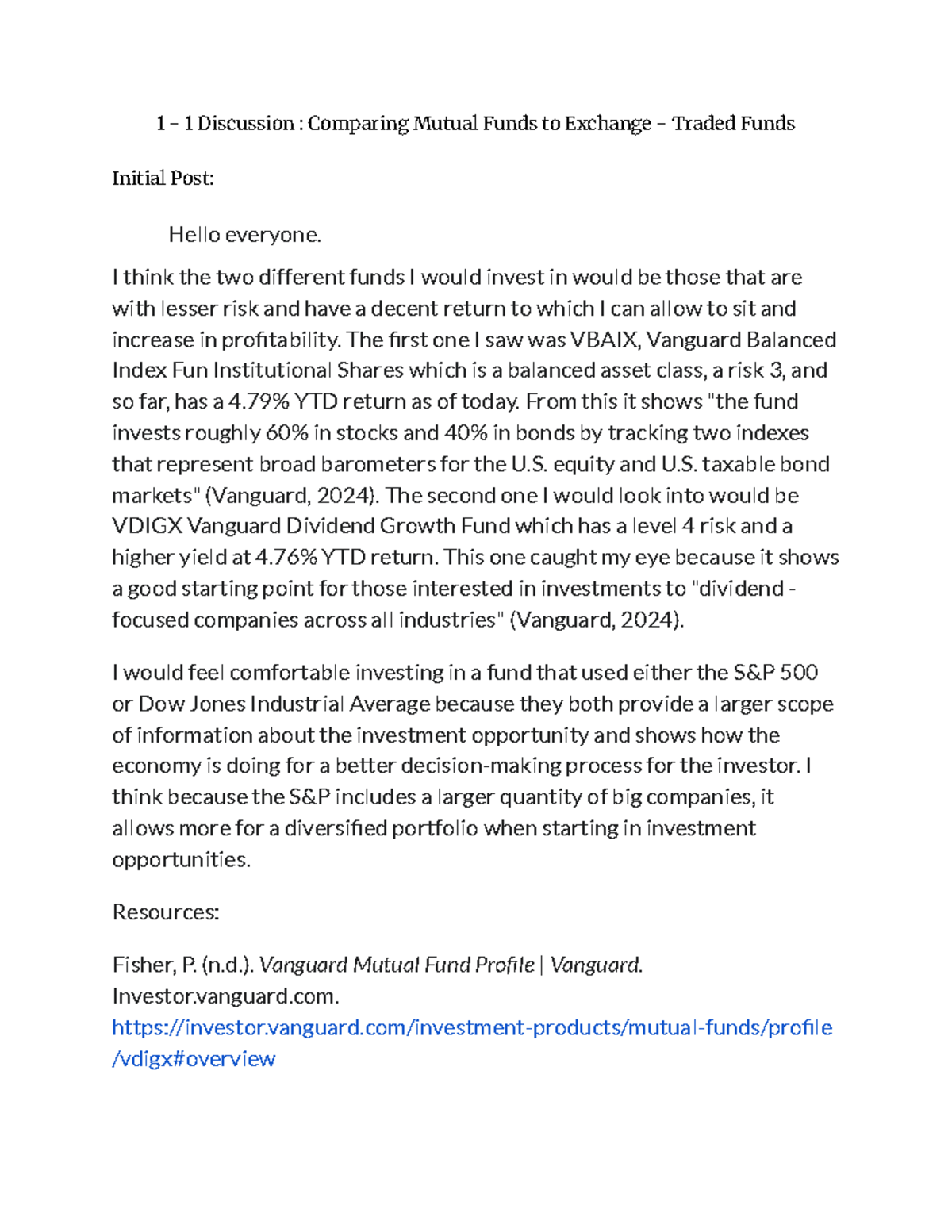 1 - 1 Discussion: Analyzing Mutual Funds vs. ETFs - Studocu