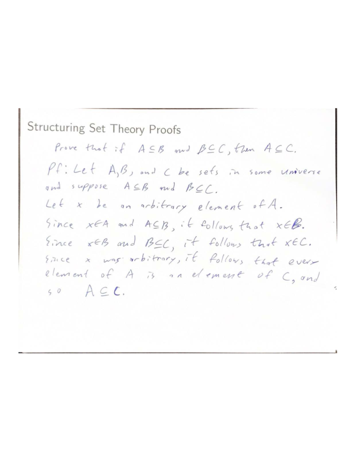 Structuring Set Theory Proofs: A S B and B C C Implications - Studocu