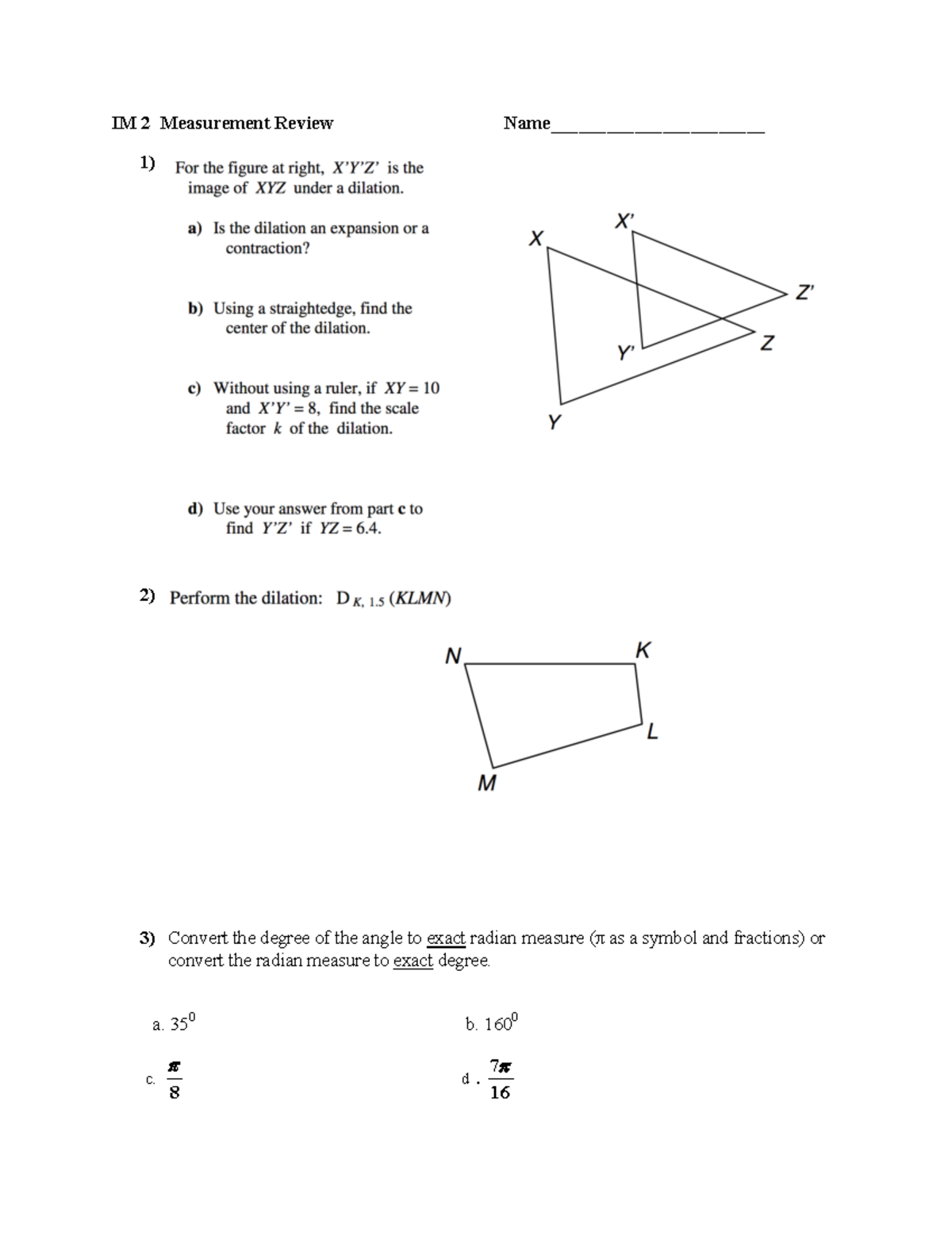 IM 2 Measurement review: angles, arcs, and areas in geometry - Studocu