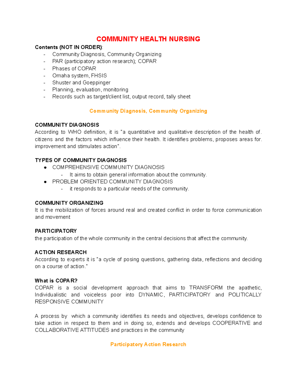 CHN- Community Health Nursing: Understanding COPAR Phases and Methods ...