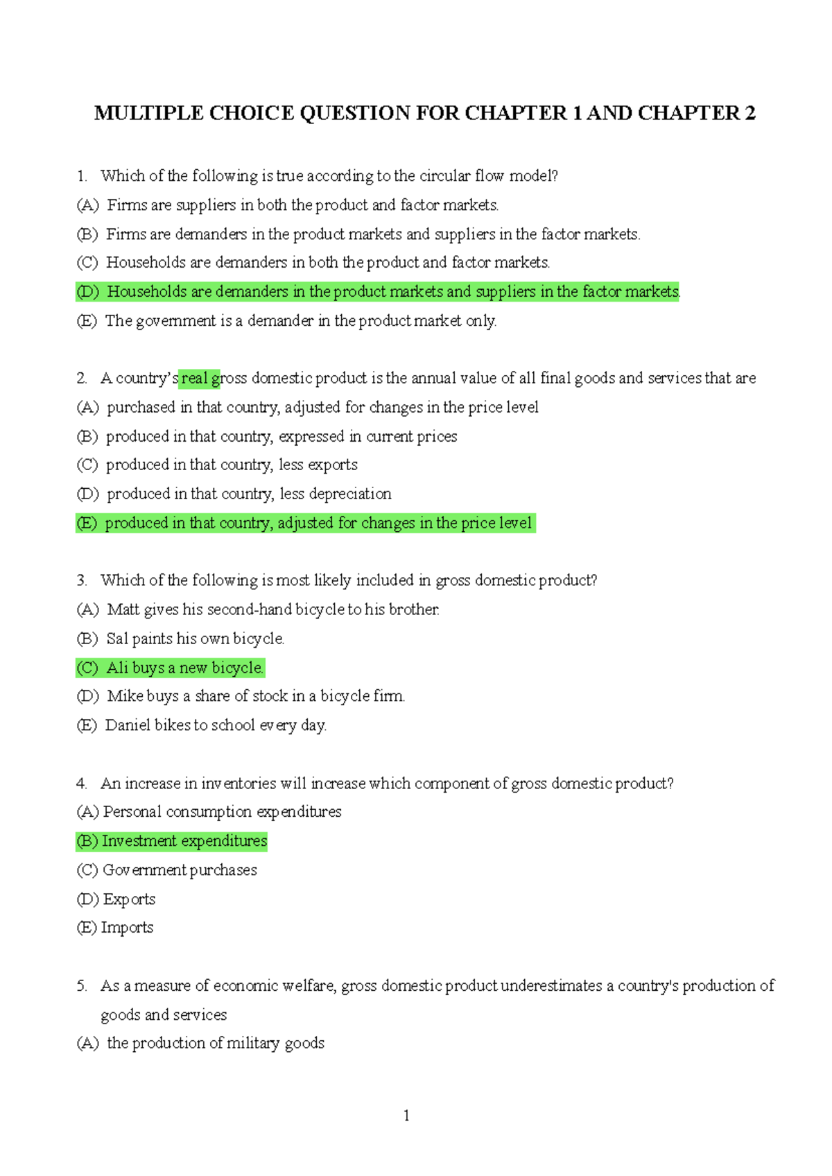 Multiple Choice Questions for ECON 101: Chapters 1 & 2 - Studocu