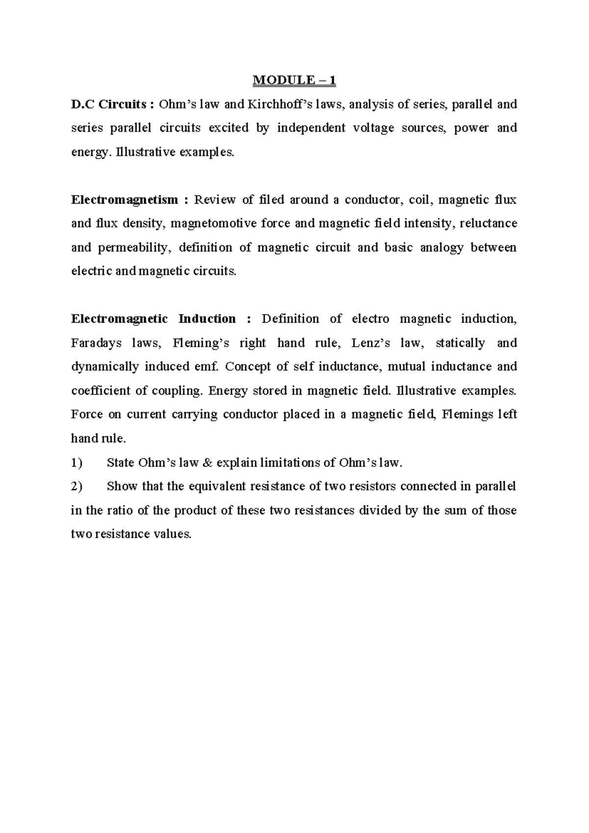 Module 1 - Lecture Notes on Electrical Circuits and Electromagnetism ...
