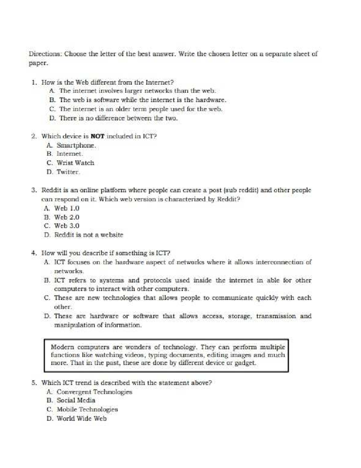 What I Know Activity: ICT Concepts & Web Technologies Quiz - Studocu
