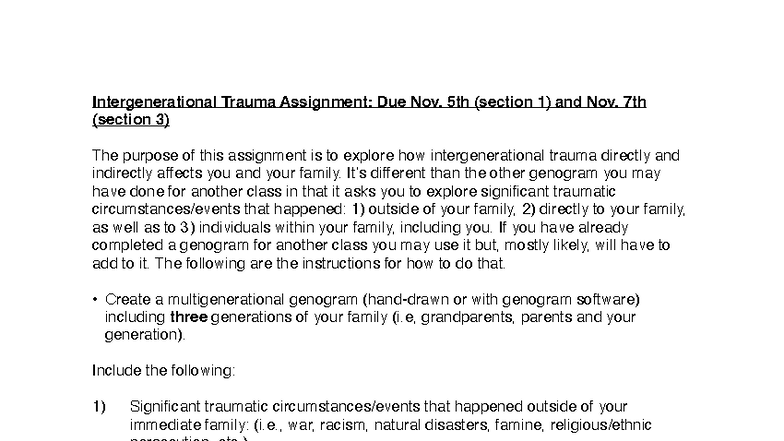 Revised Genogram Assignment: Intergenerational Trauma - ECS 3110 - Studocu