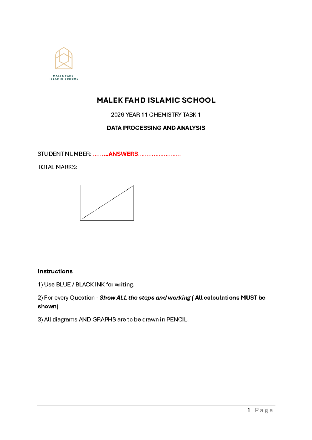 2026 Year 11 Chemistry Task 1: Data Processing & Analysis - Studocu