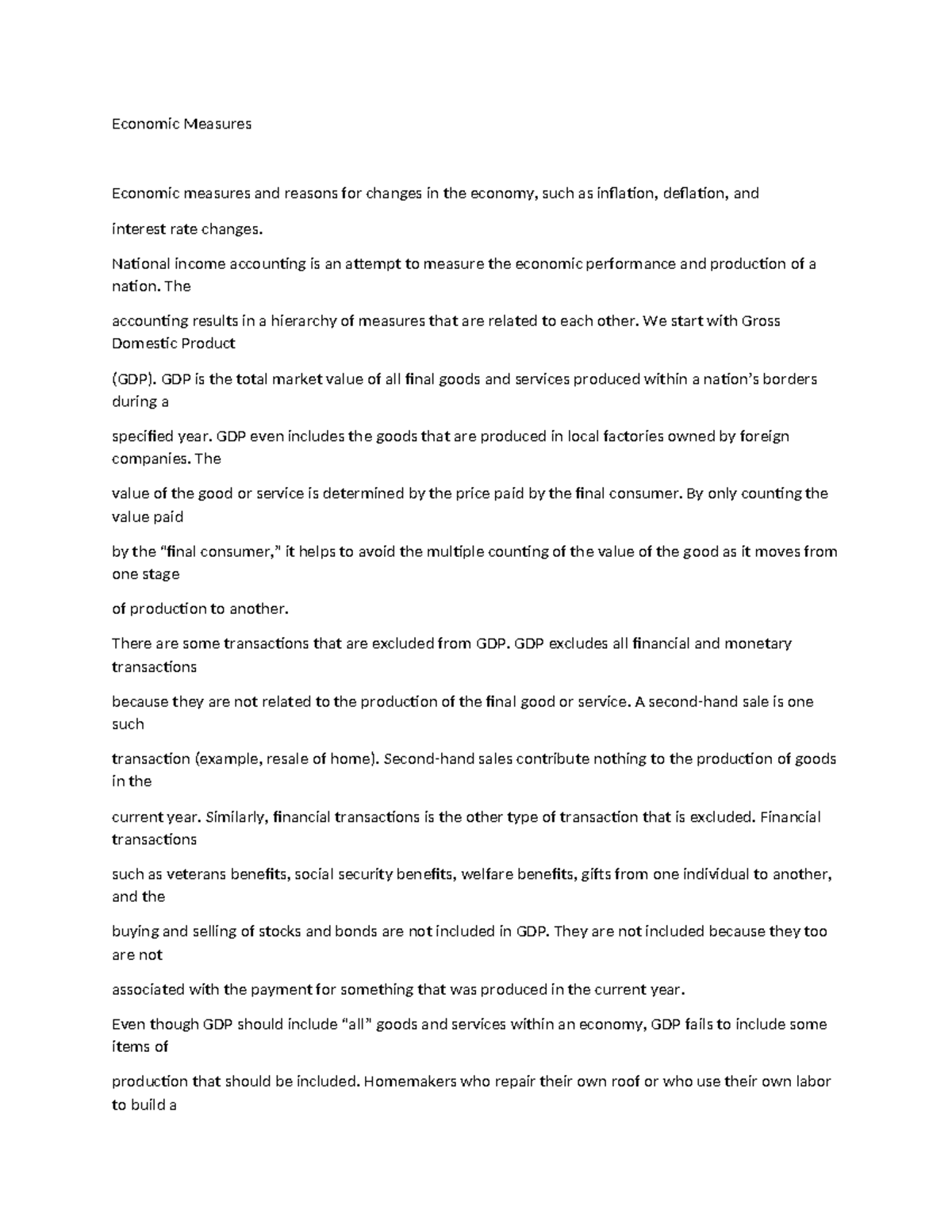 Economic-Measures - notes - Economic Measures Economic measures and ...