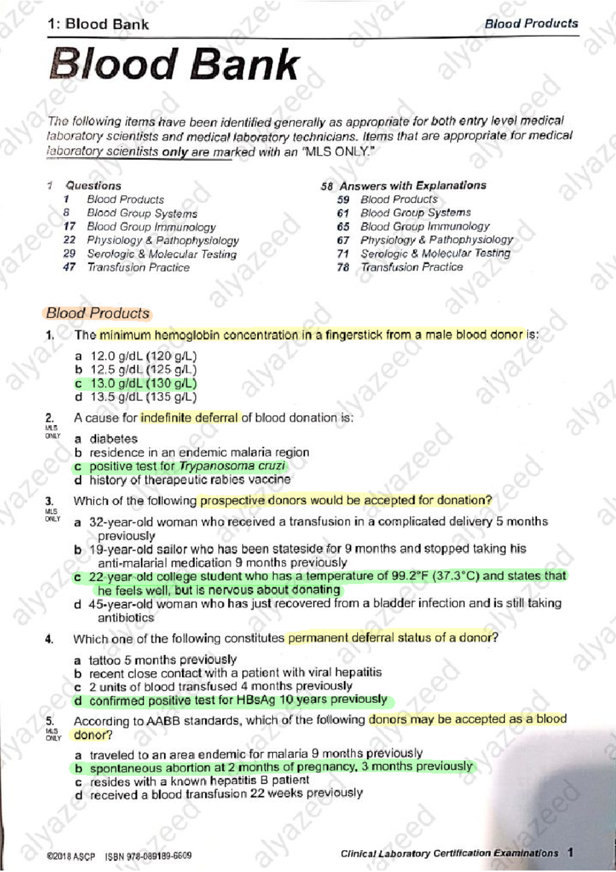 BOC Blood Bank Study Guide: Blood Products & Donor Testing Basics - Studocu