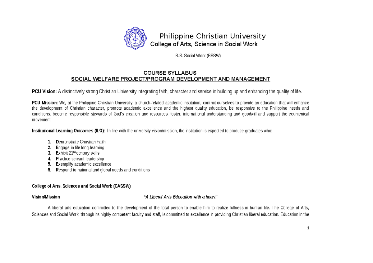 BSSW Course Syllabus: Social Welfare Development & Management - Studocu