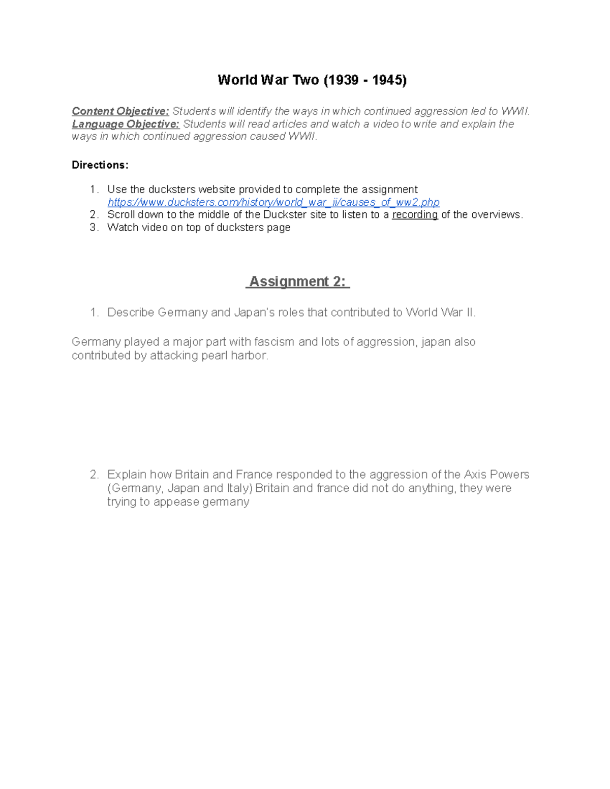 World History 101: WWII Assignment 2 - Causes and Key Players - Studocu