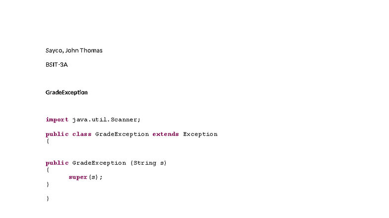 CS101 - GradeException Class Implementation and Testing Notes - Studocu