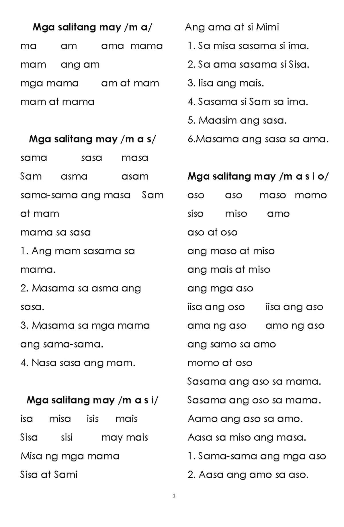 Mga Salitang May "Ma", "Am", "Mam", at "Aso" - Filipino Reading Notes ...