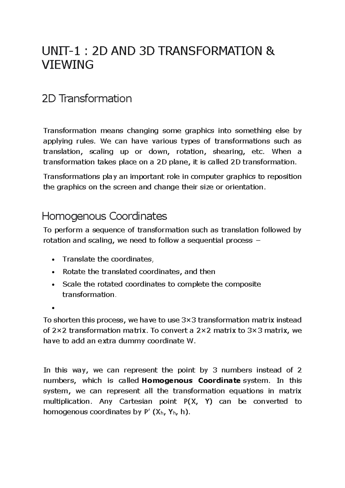 Module 3: 2D & 3D Transformations in Computer Graphics - Studocu