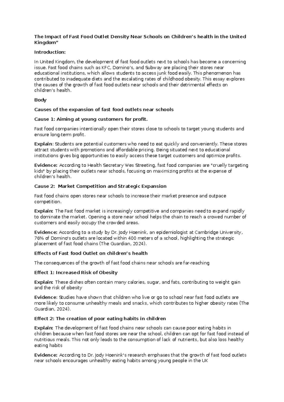 The Impact of Fast Food Outlet Density Near Schools on Health: A UK ...