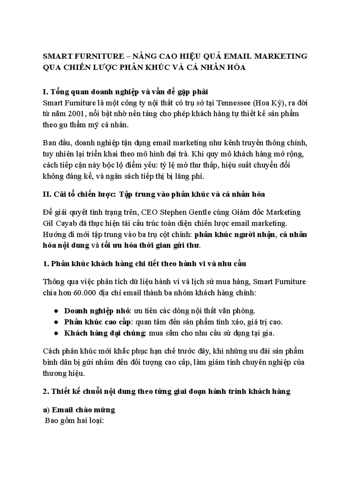 SMART FURNITURE – TỐI ƯU HÓA EMAIL MARKETING QUA PHÂN KHÚC VÀ CÁ NHÂN ...