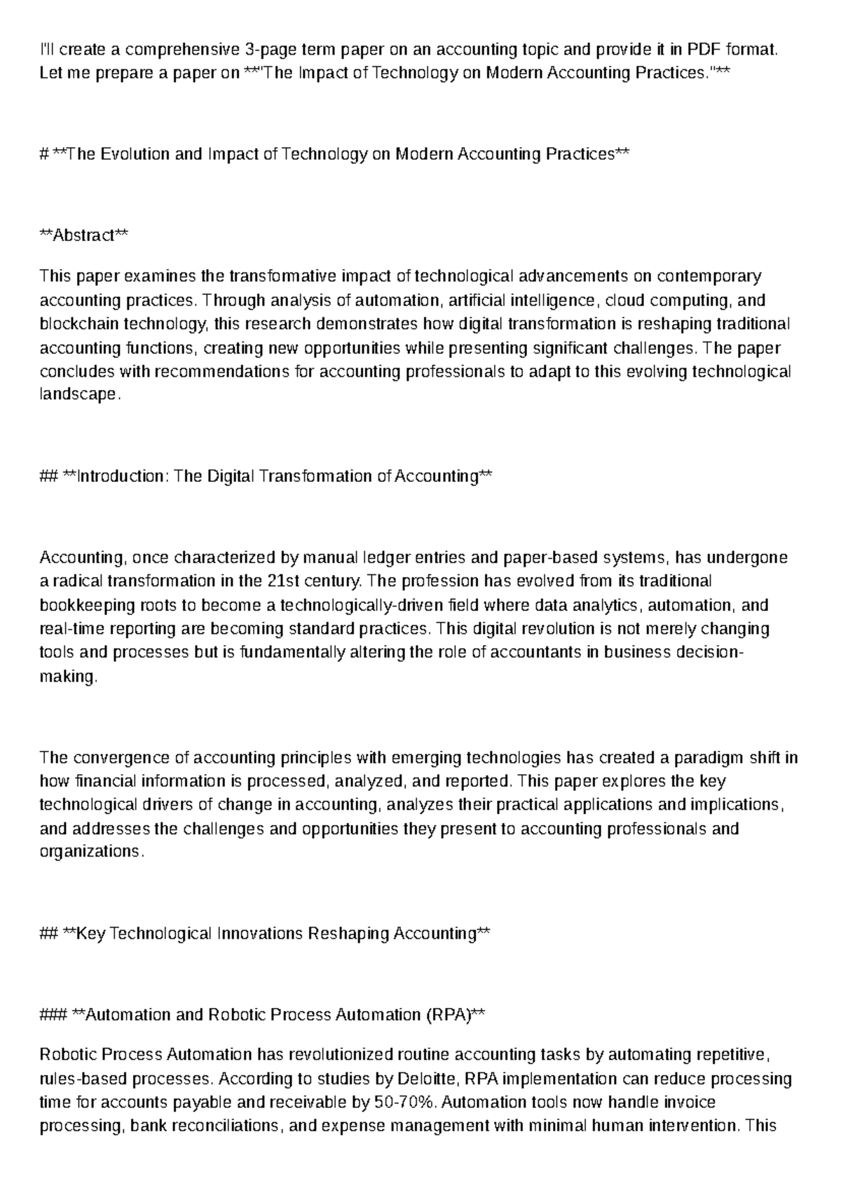 Impact of Technology on Modern Accounting: A Comprehensive Term Paper ...