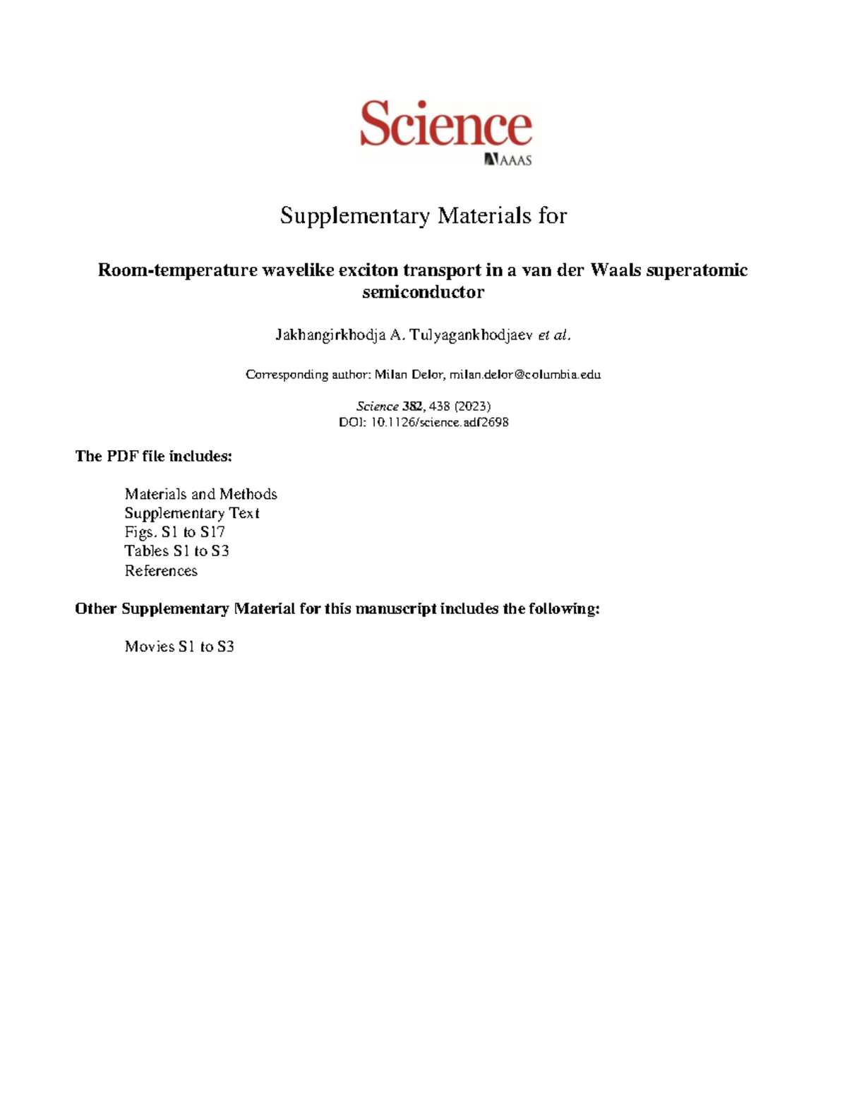 Science - Papers - Supplementary Materials for Room-temperature ...