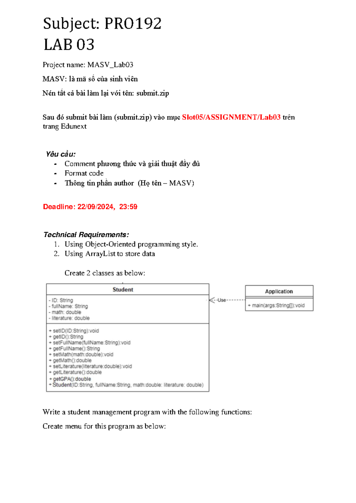 Lab03 - Student Management Program Guidelines and Requirements - Studocu