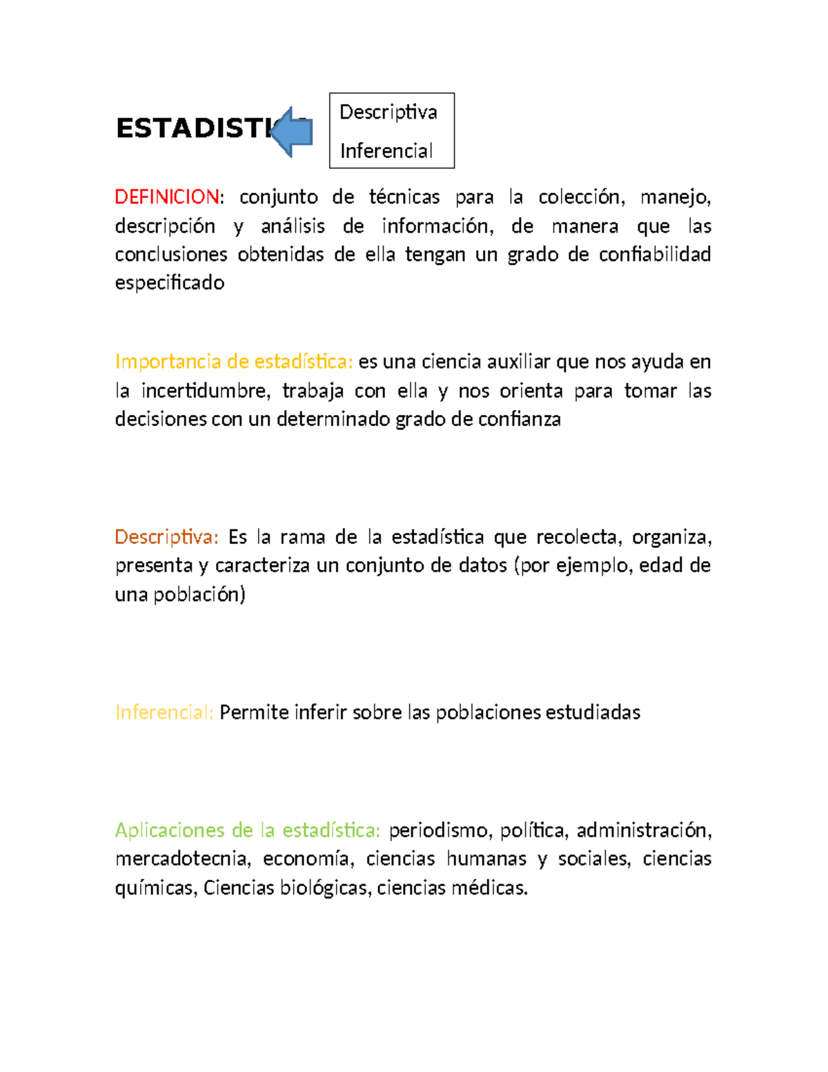 Estadística Descriptiva e Inferencial: Definiciones y Aplicaciones - Studocu