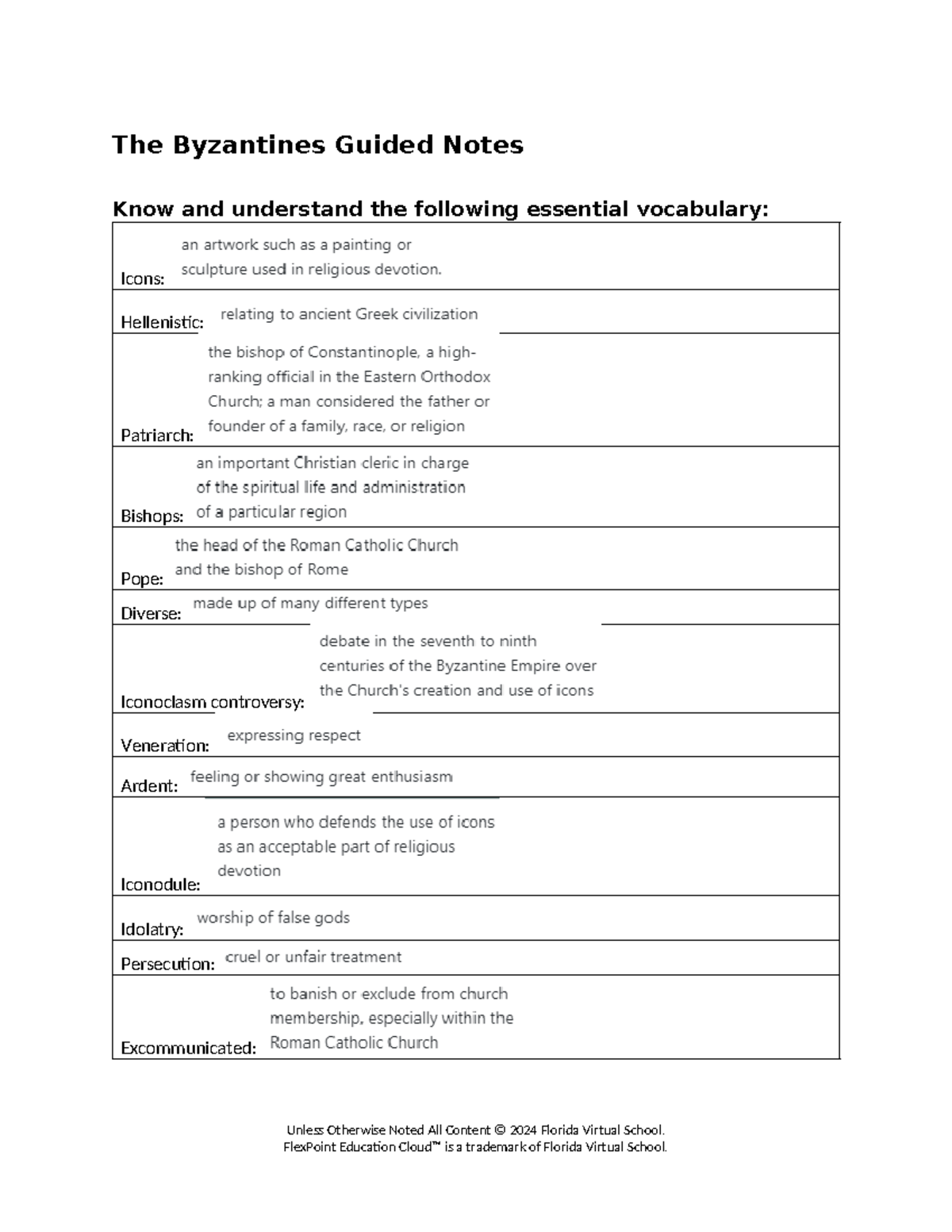 World History 01.05 guided notes - The Byzantines Guided Notes Know and ...