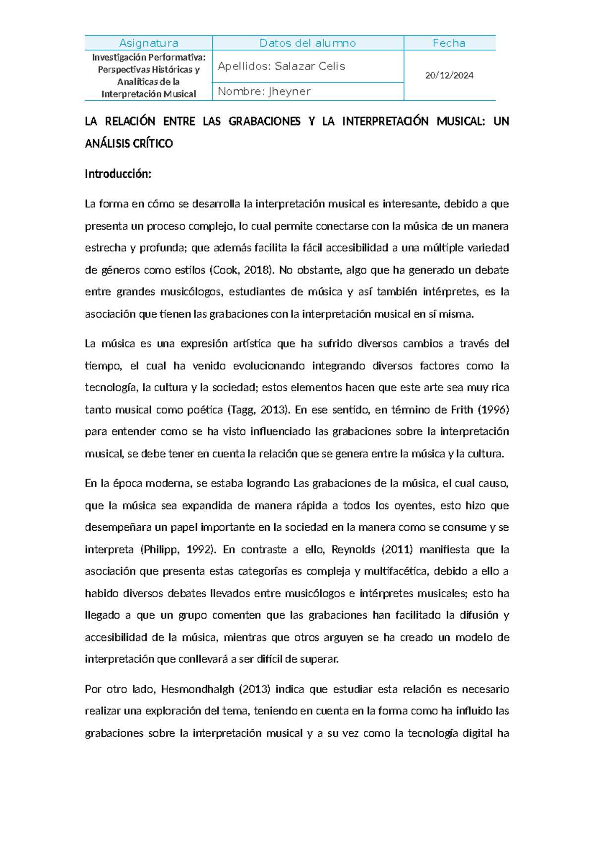 Análisis Crítico de la Relación entre Grabaciones e Interpretación ...