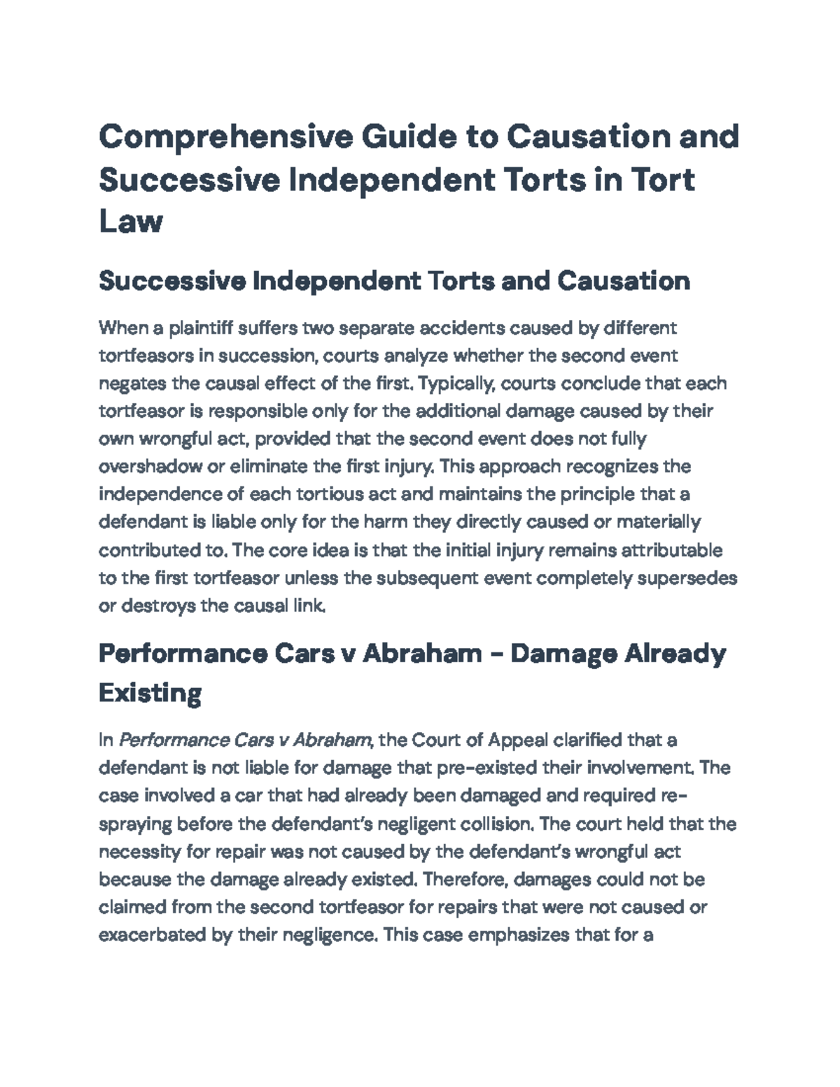 Comprehensive Guide to Causation and Successive Torts (TORT 101) - Studocu