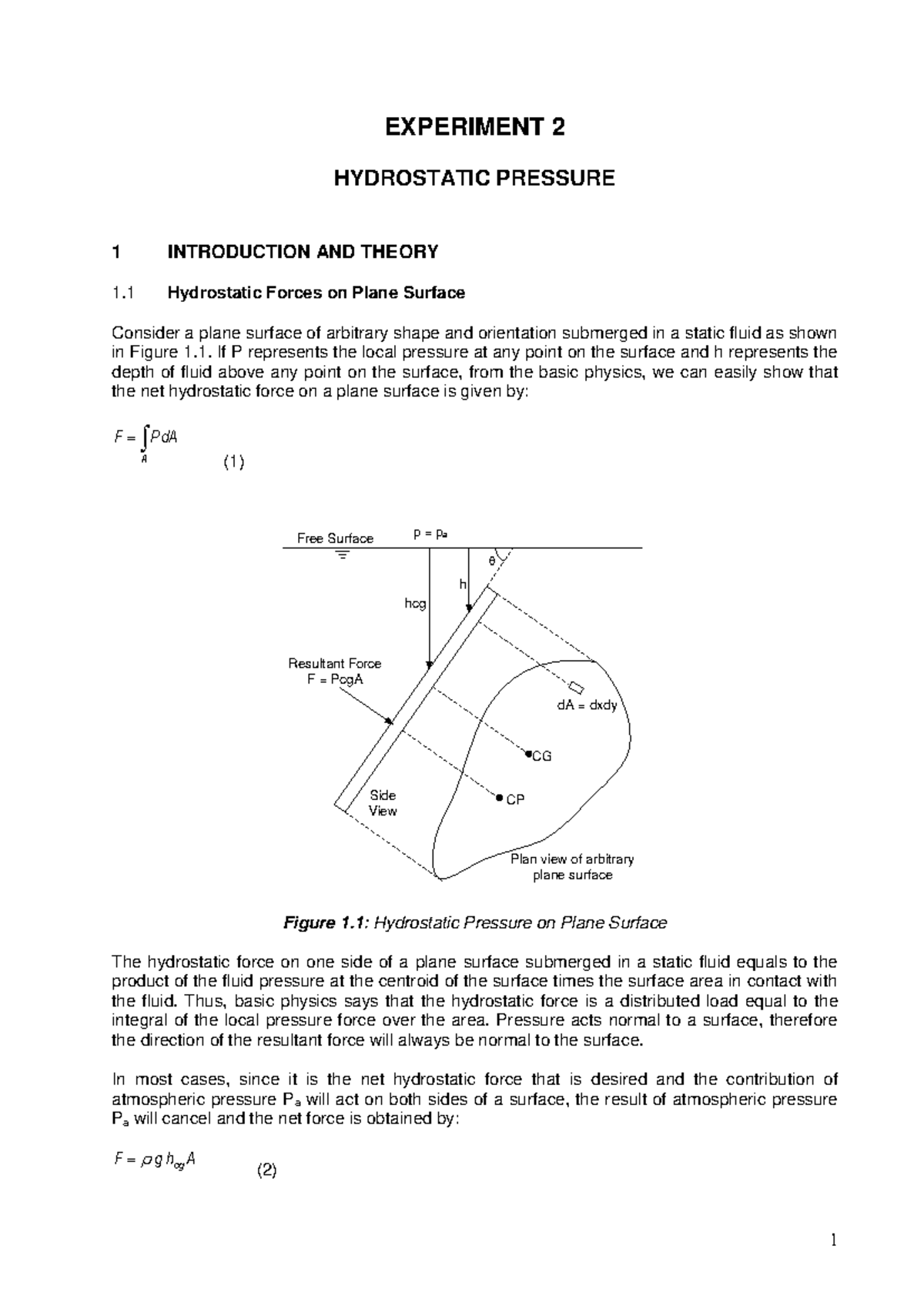 Lab 2 - Hydrostatic Pressure Report and Experimental Insights - Studocu