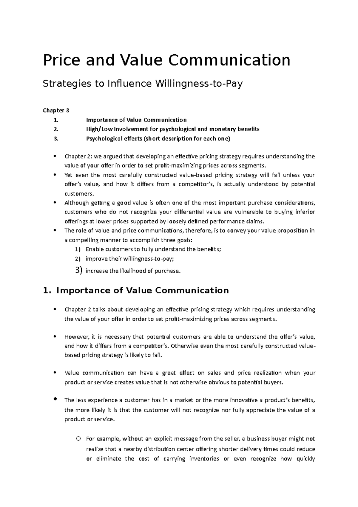 Chapter 3 - Notes - Strategies for Price and Value Communication ...