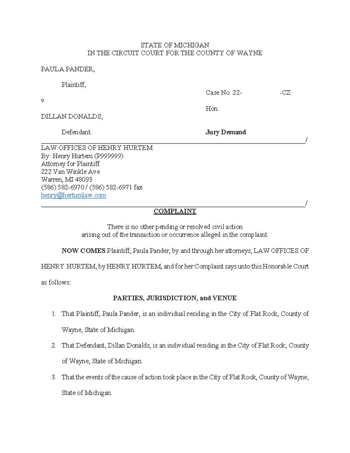 Defamation Complaint Answer Sample for Case No. 22-CZ - Studocu