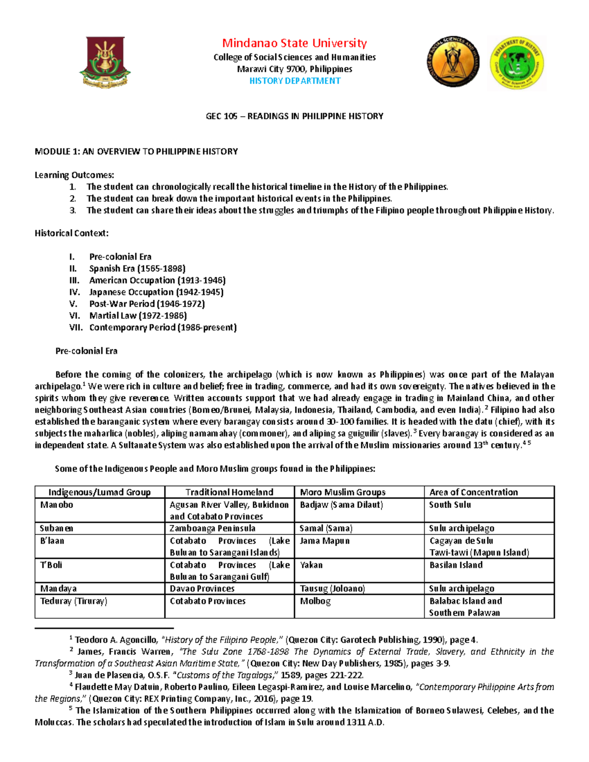 Philippine History - ....... - Mindanao State University College of ...