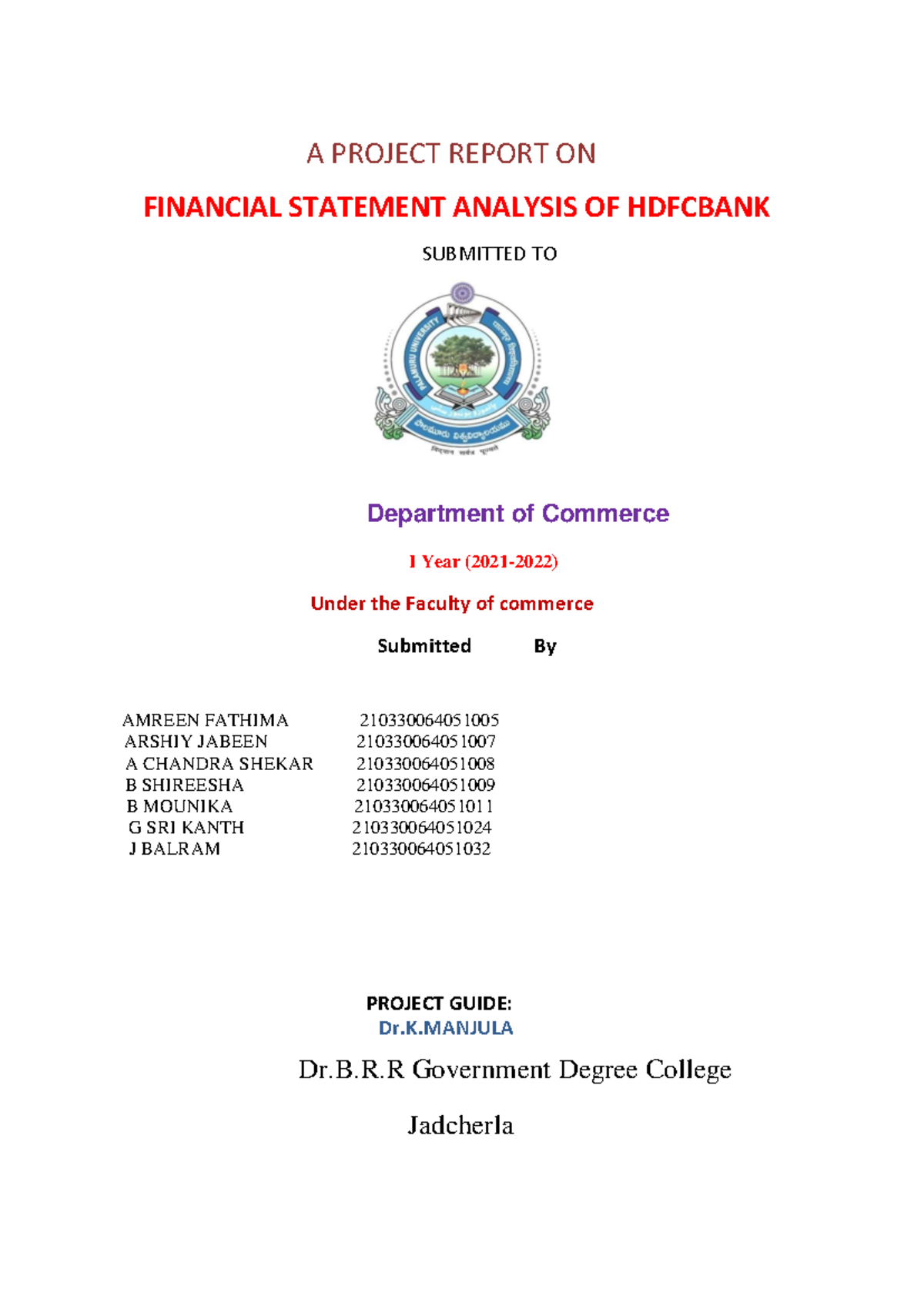 Financial Statement Analysis of HDFC Bank: Project Report (COM 101 ...