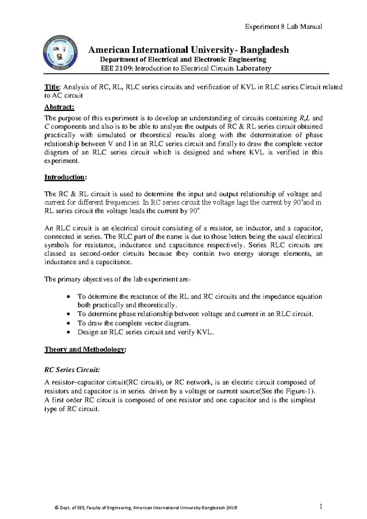 IEC EXP 8 Analysis of RC, RL, RLC series circuits and verification of KVL in RLC series Circuit ...