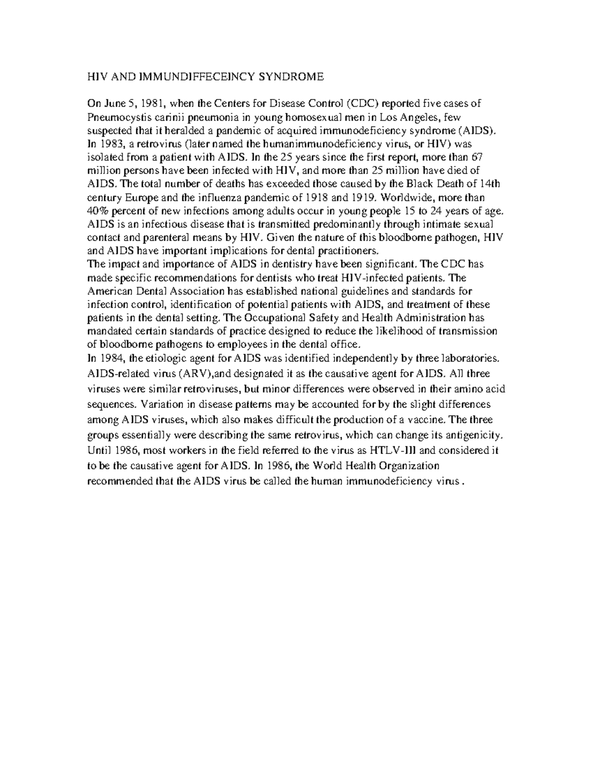 Lec(22) HIV - Oral Surgery - HIV AND IMMUNDIFFECEINCY SYNDROME On June ...