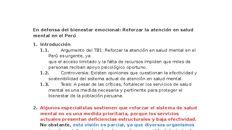 Reforzar la Atención en Salud Mental en el Perú: Esquema TB2 - Studocu