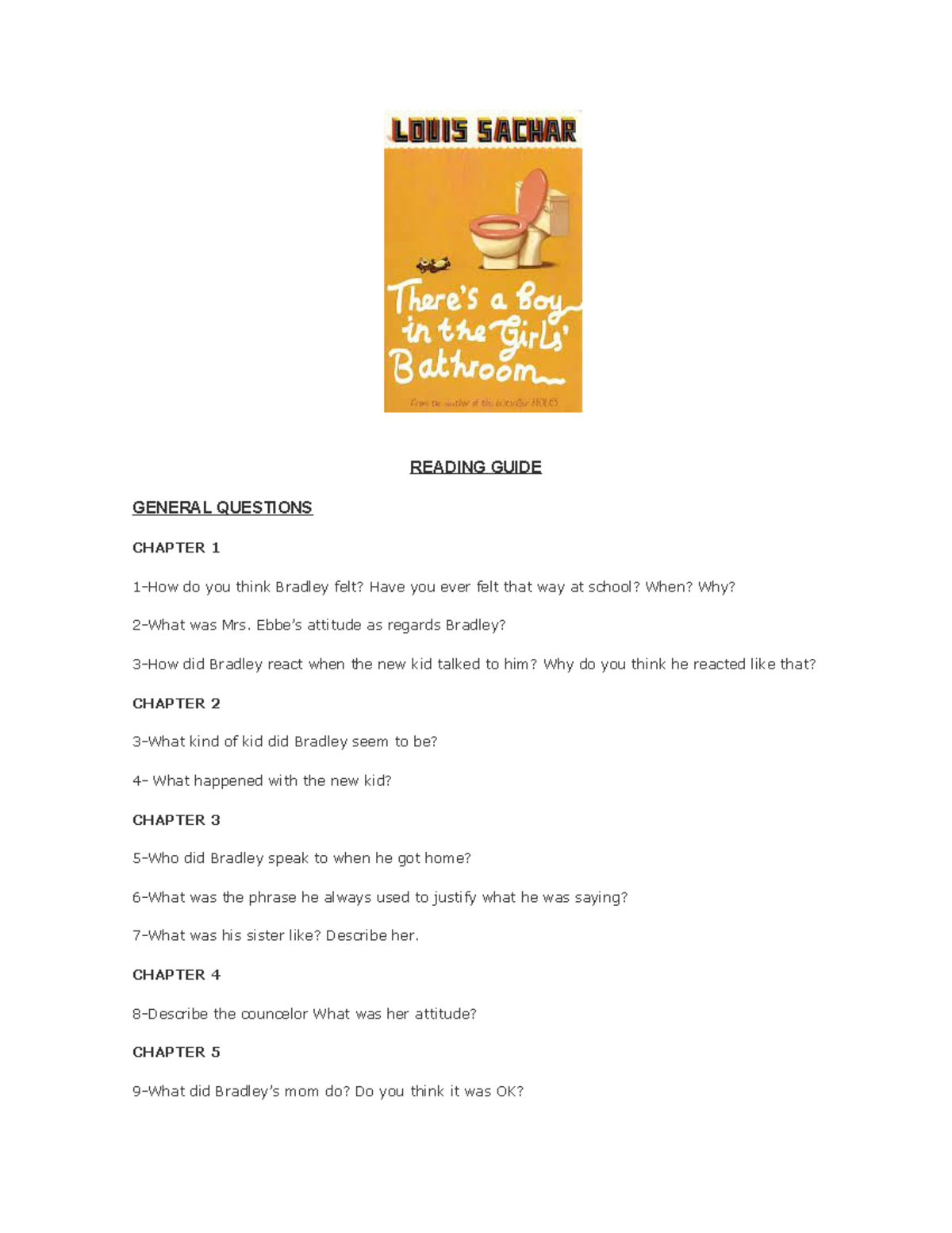 There is a Boy in the Girls' Bathroom: Chapter Reading Guide - Studocu