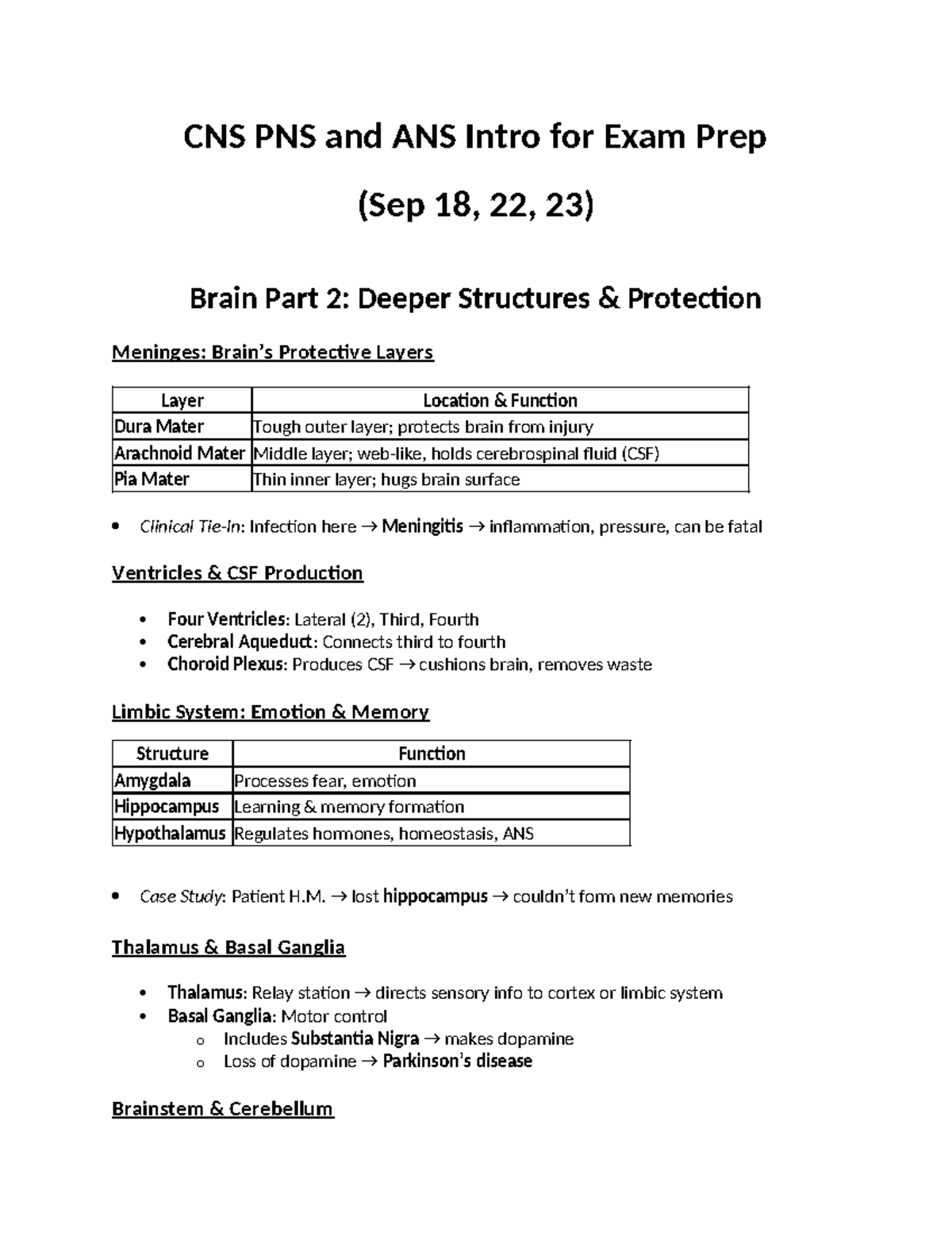 CNS, PNS, and ANS Exam Prep Overview (Sep 2022-2023) - Studocu