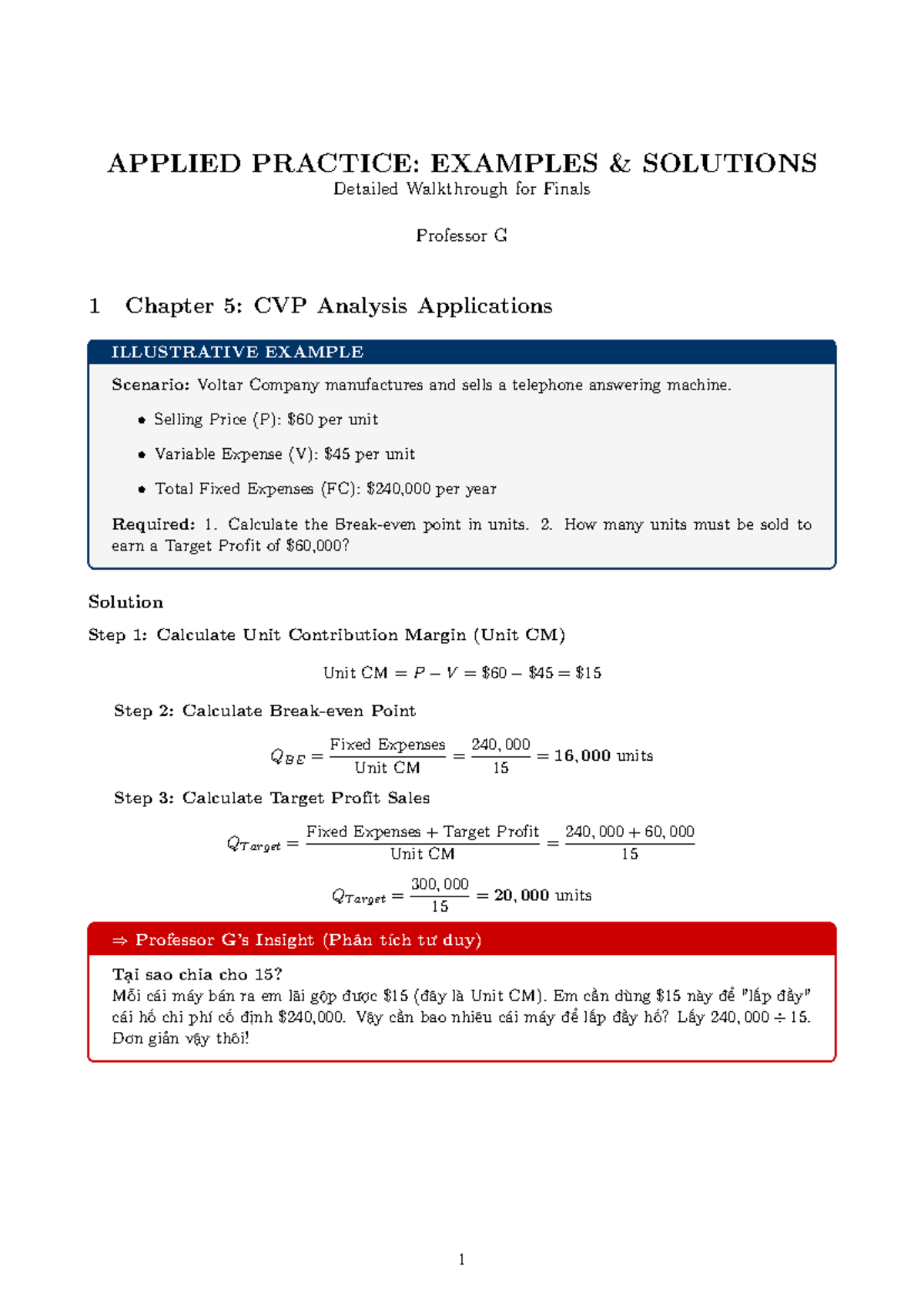 APPLIED PRACTICE: CVP Analysis & Costing Examples for Finals - Studocu