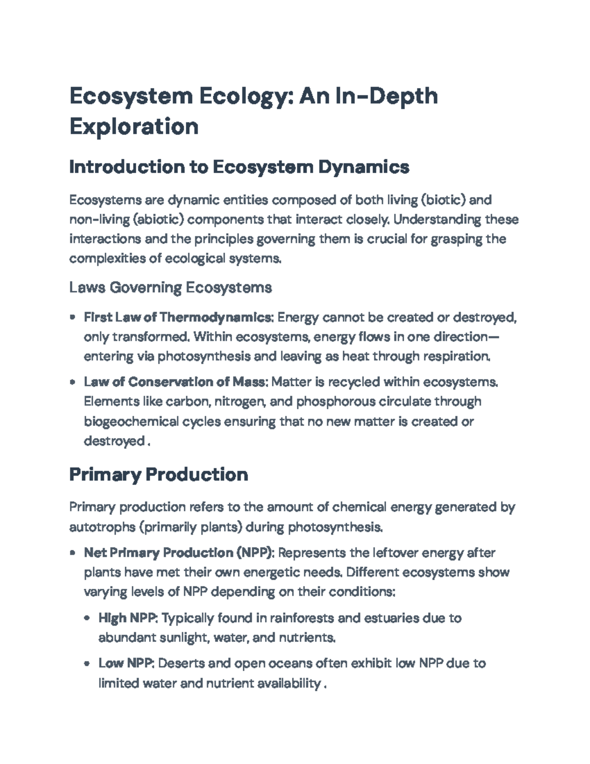 Ecosystem Ecology (BIO 101): Energy Flow & Biogeochemical Cycles ...