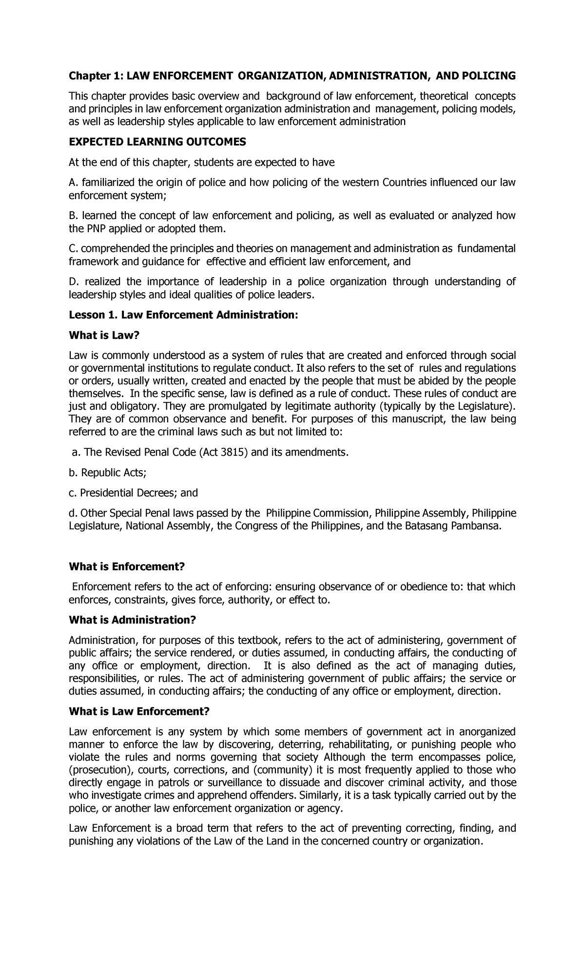 Chapter 1: Law Enforcement Organization, Administration, and Policing ...